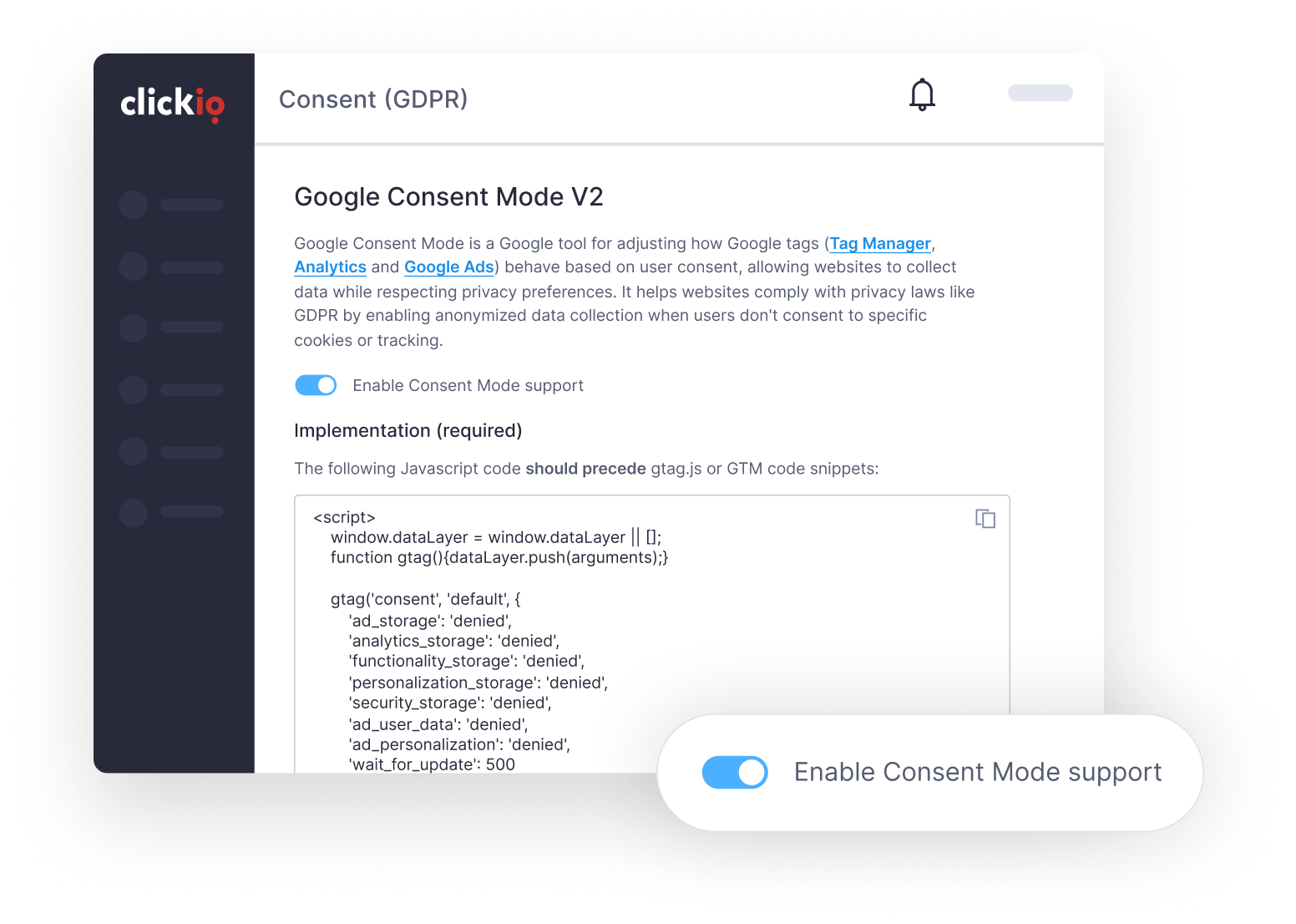 Activate Consent Mode v2 | Clickio Consent